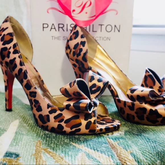 Paris Hilton | Shoes | Paris Hilton Leopard Print Peep Toe Heel W A Bow ...